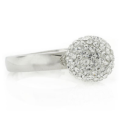 White Swarovski Sterling Silver Ball Ring
