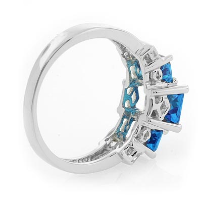 3 Stone Blue Topaz Silver Ring