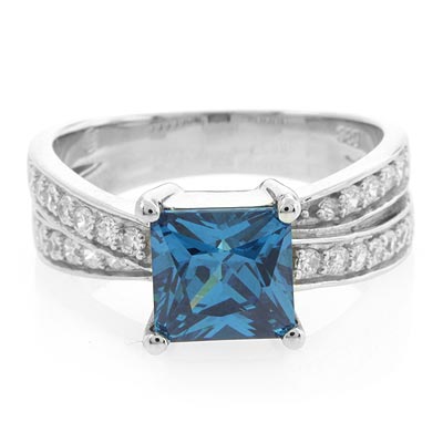 Sterling Silver Square Blue Topaz Ring