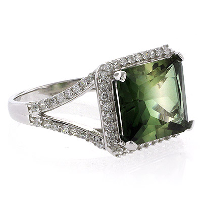 Emerald Cut Watermelon Tourmaline Ring