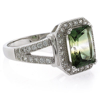 Watermelon Tourmaline Emerald Cut Silver Ring