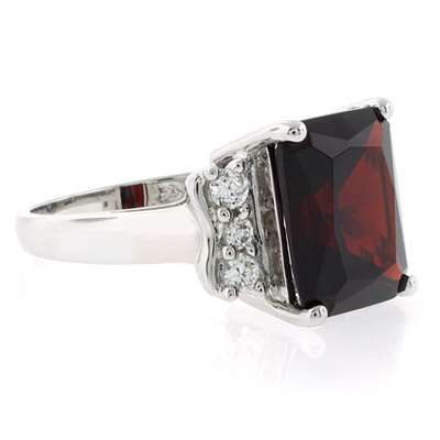 Sterling Silver Emerald Cut Red Garnet Ring