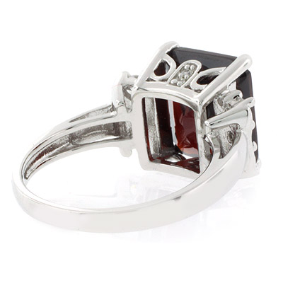 Sterling Silver Emerald Cut Red Garnet Ring