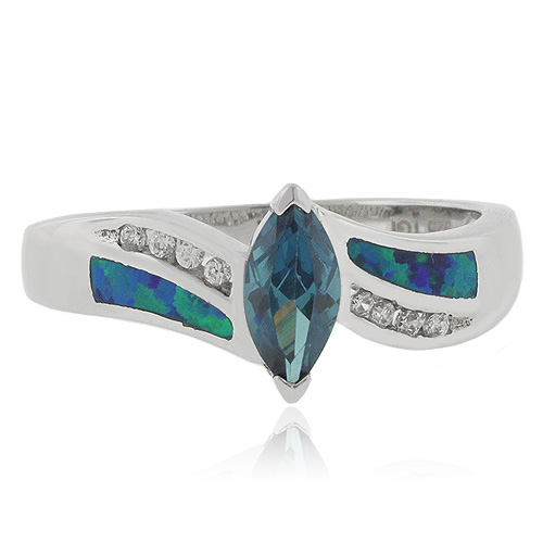 Marquise Cut Alexandrite Opal Silver Ring