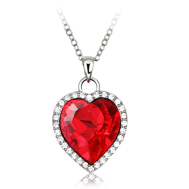 Red Heart Swarovski Elements 18K White Gold Plated Necklace