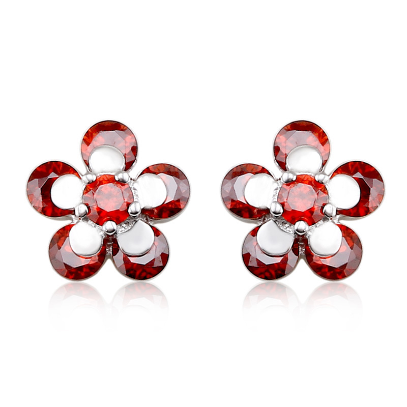 Silver Best Buy Beautiful Red Flower Shaped Swarovski Crystal Earrings