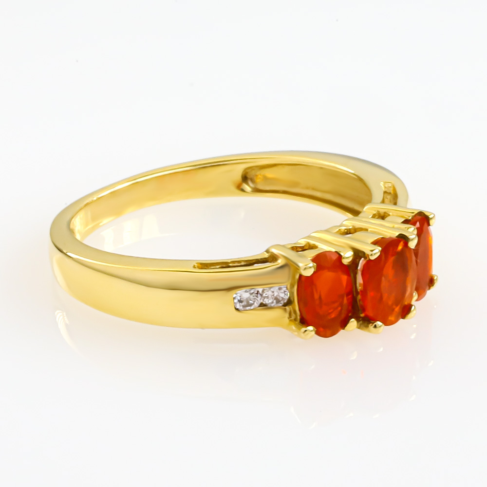 14k Solid Yellow Gold Mexican Fire Opal Diamond Ring
