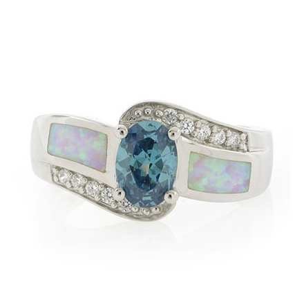 Oval Cut Alexandrite Opal Sterling Silver Ring