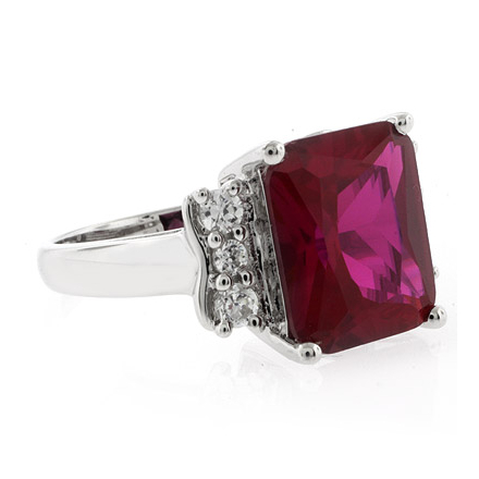 Sterling Silver Emerald Cut Big Red Ruby Ring