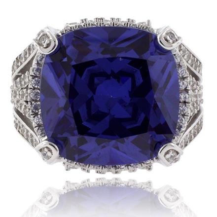 Big Cushion Cut Tanzanite .925 Sterling Silver Ring